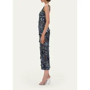 Rachel Gilbert Pierre Strap Beaded Column Midi Dress