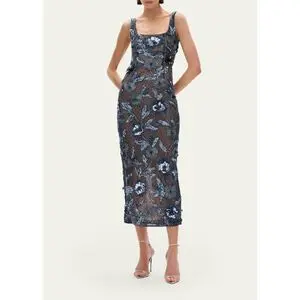 Rachel Gilbert Pierre Strap Beaded Column Midi Dress
