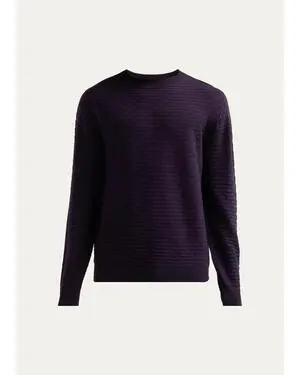 Giorgio Armani Geometric Textured Virgin Wool Crewneck Sweater - Must