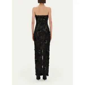 Rachel Gilbert Pierre Strapless Embroidered Tulle Column Gown