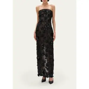 Rachel Gilbert Pierre Strapless Embroidered Tulle Column Gown