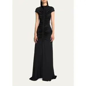 Giorgio Armani Ruched Cap-sleeve Rhinestone Gown