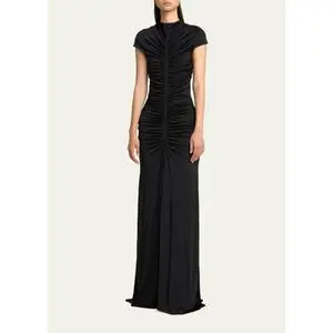 Giorgio Armani Ruched Cap-sleeve Rhinestone Gown