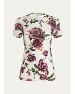 L'Agence Ressi Short-sleeve Rose Tee - Ecru