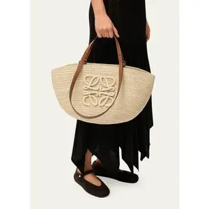 Loewe X Paula's Ibiza Extra Large Eclipse Basket Bag In Raffia And Calfskin