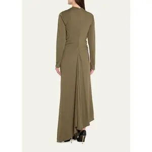 Bottega Veneta Long-sleeve Draped Matte Crepe Maxi Dress