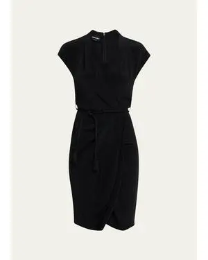 Giorgio Armani Belted Cap-sleeve Jersey Wrap Dress - Black