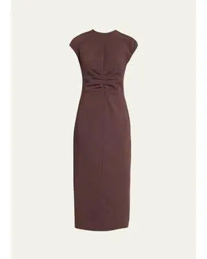 Veronica Beard June Ruched Cap-sleeve Midi Dress - Espresso