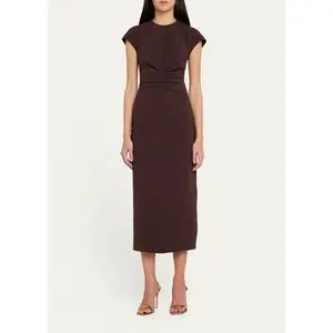 Veronica Beard June Ruched Cap-sleeve Midi Dress