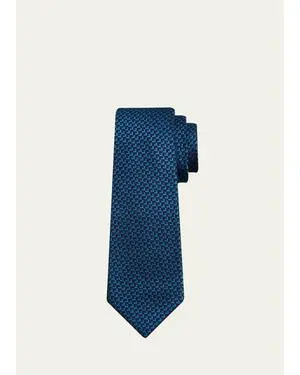 Kiton Bicolor Geometric Silk 7-fold Tie - Navy