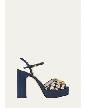 Valentino Garavani 115mm Vlogo Crochet And Leather Platform Sandals