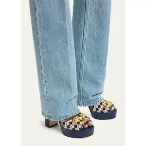 Valentino Garavani 115mm Vlogo Crochet And Leather Platform Sandals