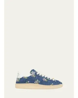 Valentino Garavani Floral Embroidered Denim Low-top Sneakers