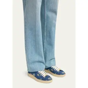 Valentino Garavani Floral Embroidered Denim Low-top Sneakers