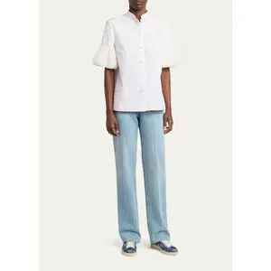 Valentino Garavani Floral Embroidered Denim Low-top Sneakers