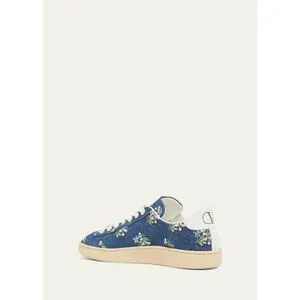 Valentino Garavani Floral Embroidered Denim Low-top Sneakers