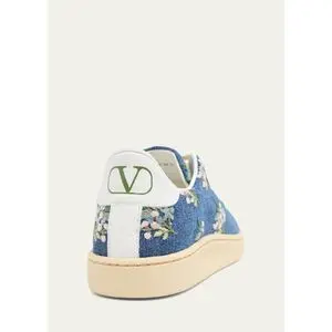 Valentino Garavani Floral Embroidered Denim Low-top Sneakers
