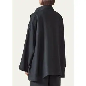 Eskandar Heavyweight Linen Angle-to-front Double Stand Collar Jacket Long Length