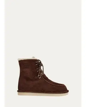 Miu Miu Suede Shearling-lined Ankle Boots - Moro