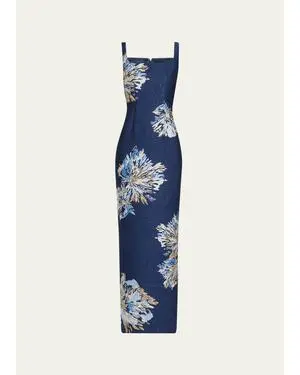 Saloni Bora Brocade Column Dress - Navy