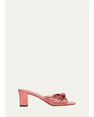 Valentino Garavani 60mm Metallic Nappa Leather Mule Sandals - Blush