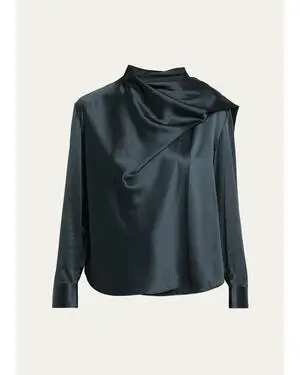 A.L.C. Nadine Draped Silk Scarf Top - Botanic