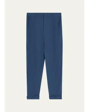 Saint Laurent Silk Habotai Pleated Trousers - Blue