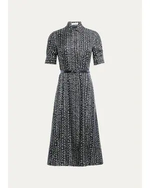 Altuzarra Kieran Abstract-print Short-sleeve Midi Shirtdress With Belt - Black