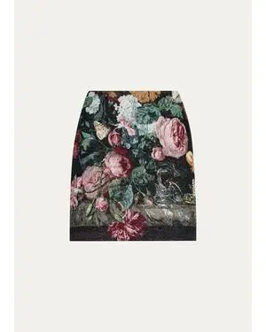 L'Agence Marseille Floral Jacquard Mini Skirt - Black Multi