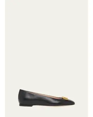Valentino Garavani Vlogo Signature Leather Ballerina Flats - Nero