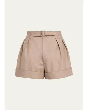 Saint Laurent Wool And Cotton Tailored-fit Belted Shorts