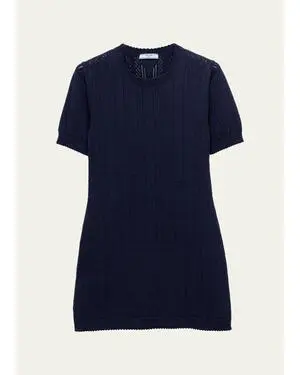 Prada Openwork Cotton Mini Dress - Blue