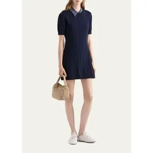 Prada Openwork Cotton Mini Dress - Blue