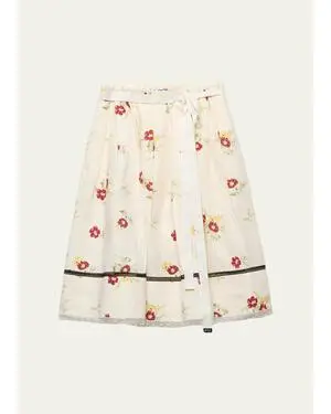 Prada Floral Print Linen Skirt - Ruby