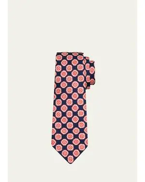 Kiton Medallion Silk 7-fold Tie - Navy