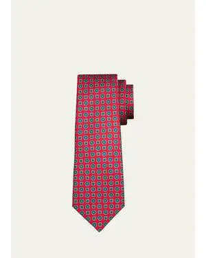 Kiton Medallion Silk 7-fold Tie - Red