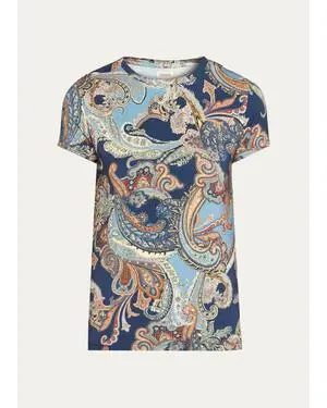 L'Agence Ressi Paisley Short-sleeve Jersey T-shirt - Midnight Multi