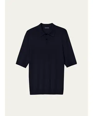 Iris Von Arnim Cashmere And Silk Knit Polo Shirt - Navy