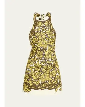 ALEMAIS Mona Floral Hemp Halter Mini Dress