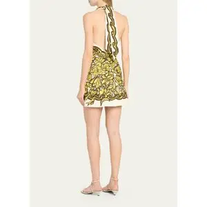 ALEMAIS Mona Floral Hemp Halter Mini Dress