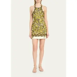 ALEMAIS Mona Floral Hemp Halter Mini Dress