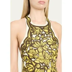 ALEMAIS Mona Floral Hemp Halter Mini Dress