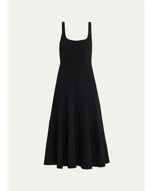 Vince Seamed Square-neck Knit Midi Dress - Black
