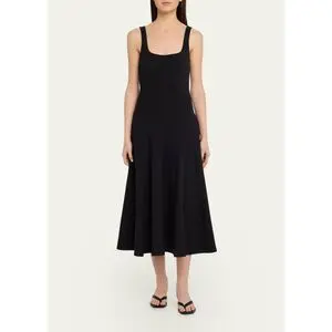 Vince Seamed Square-neck Knit Midi Dress - Black