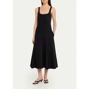 Vince Seamed Square-neck Knit Midi Dress - Black