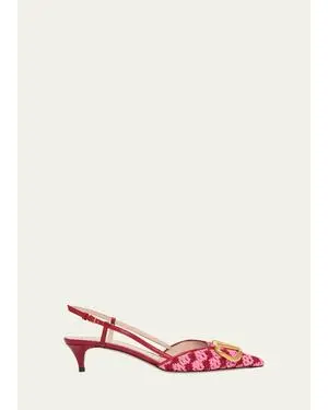 Valentino Garavani 10mm Vlogo Crochet And Leather Slingback Pumps - Bright Red