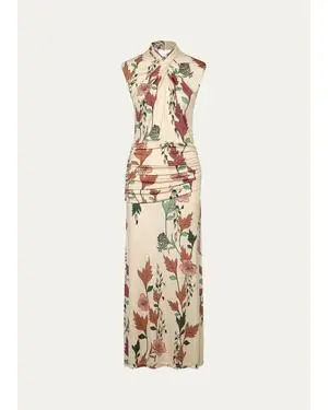 Johanna Ortiz Hibiscus Compass Crisscross Ruched Ankle Dress - Ecru Multi