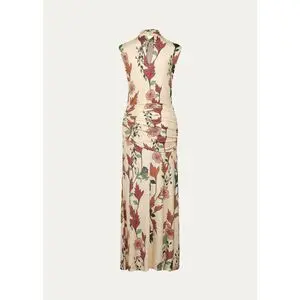 Johanna Ortiz Hibiscus Compass Crisscross Ruched Ankle Dress - Ecru Multi