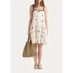 Prada Floral Embroidered Linen Mini Dress