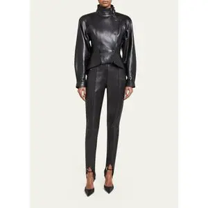 Balmain Leather Fitted Peplum Jacket